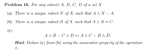 Solved For any subsets A, B, C, D of a set X (a) There is a | Chegg.com