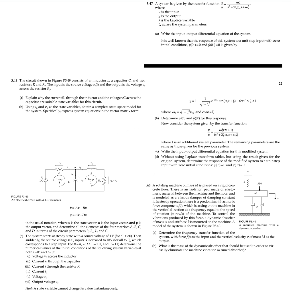 Solved 3.47 A system is given by the transfer function Y - | Chegg.com