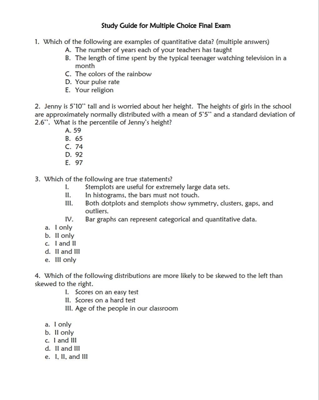 Solved Study Guide for Multiple Choice Final Exam 1. Which | Chegg.com