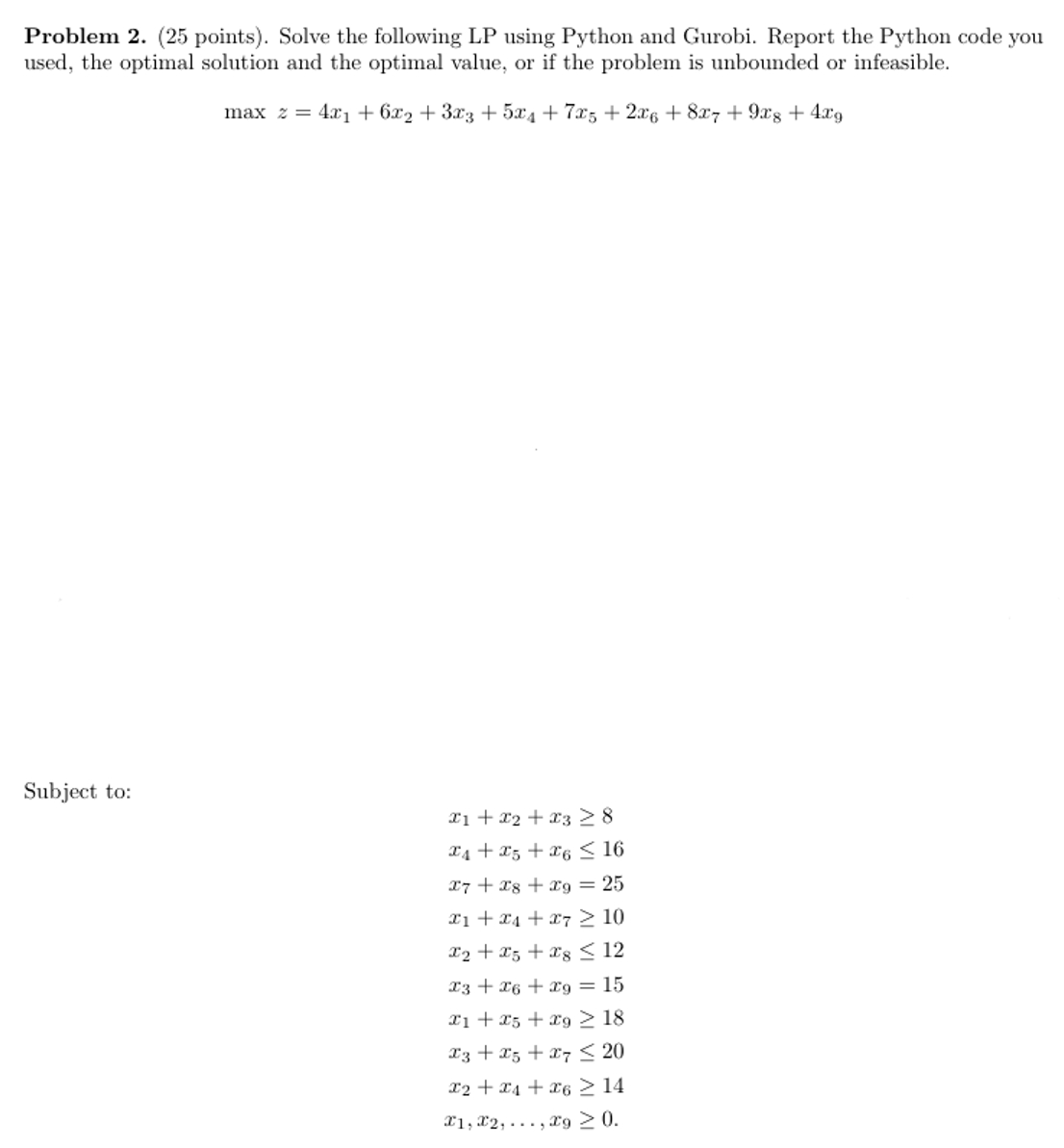 Solved Problem 2. (25 ﻿points). ﻿Solve the following LP | Chegg.com