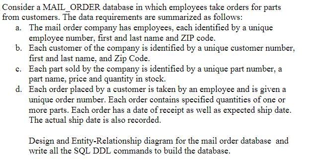 Solved Consider a MAIL_ORDER database in which employees | Chegg.com