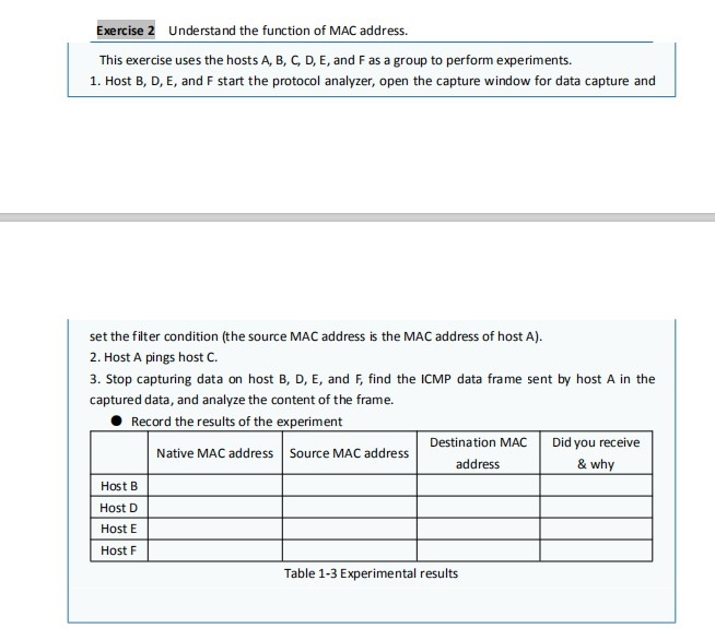 Solved Exercise 2 Understand the function of MAC address. | Chegg.com