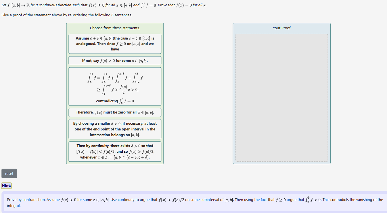 Solved Let f:[a,b]→R be a continuous function such that | Chegg.com