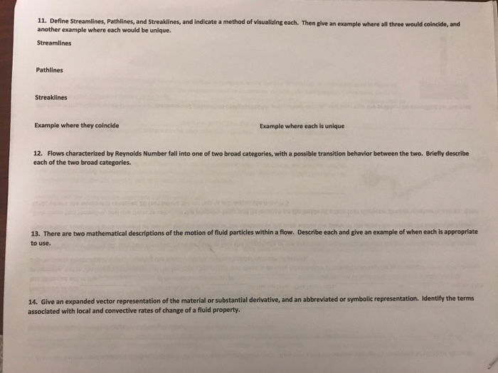 Solved 11. Define Streamlines, Pathlines, and Streaklines, | Chegg.com