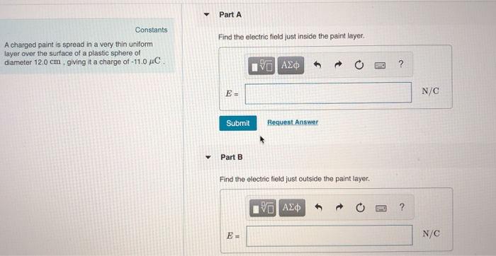 Solved Part A Constants Find the electric field just inside | Chegg.com