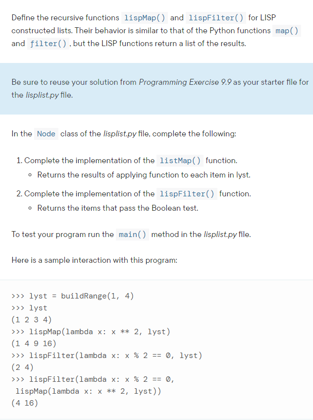 Solved Source Code: """ File: lisplist.py Project 9.10 | Chegg.com