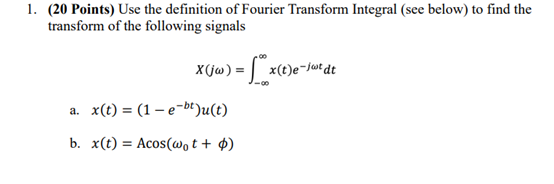 Solved Use the definition of Fourier Transform Integral (see | Chegg.com