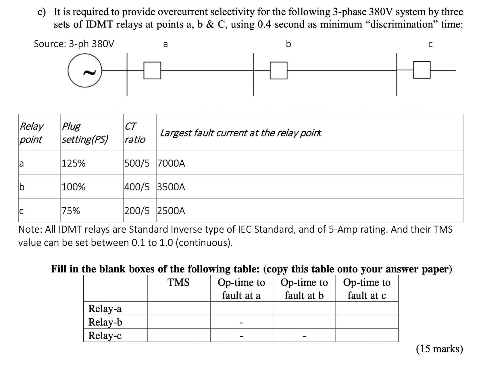 Solved c) ﻿It is required to provide overcurrent selectivity | Chegg.com