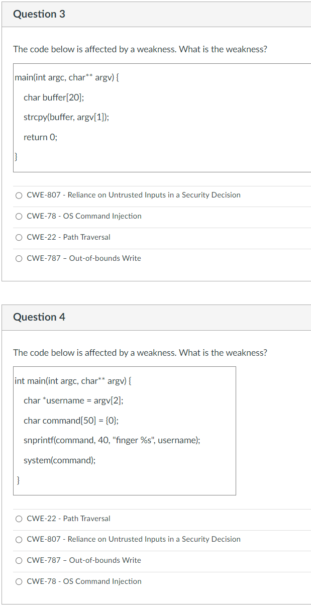 Solved The code below is affected by a weakness. What is the | Chegg.com