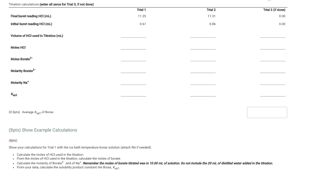 Solved Titrant Molarity Molarity of Standard HCl solution | Chegg.com
