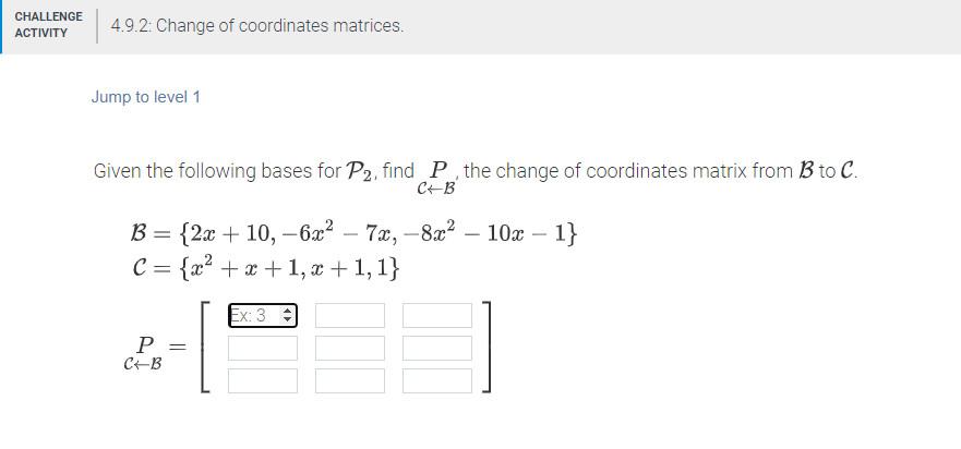 Solved CHALLENGE ACTIVITY 4.9.2: Change of coordinates | Chegg.com