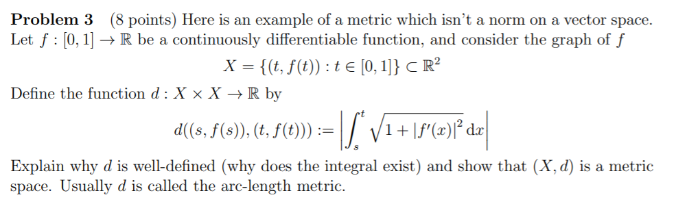Solved Problem 3 (8 points) Here is an example of a metric | Chegg.com