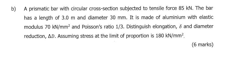Solved b) A prismatic bar with circular cross-section | Chegg.com