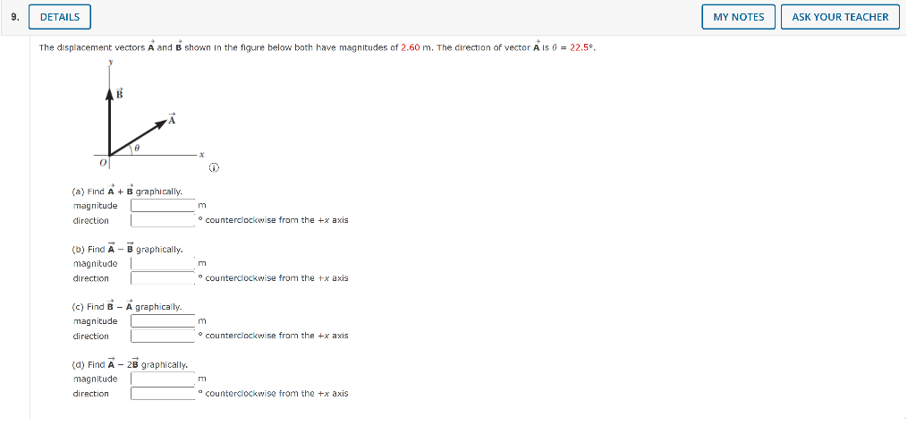 Solved displacement vectors A and B shown in the figure | Chegg.com