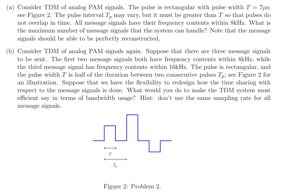 Solved (a) Consider TDM of analog PAM signals. The pulse is | Chegg.com