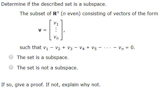 Solved Determine if the described set is a subspace. The | Chegg.com
