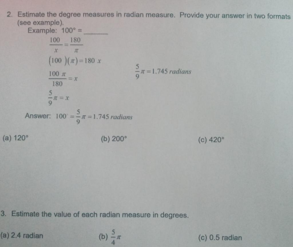 Solved 2. Estimate the degree measures in radian measure. | Chegg.com