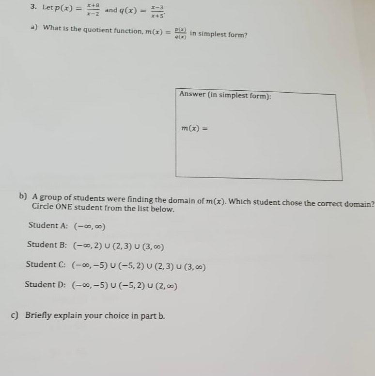 Solved 3. Letp(x) = *** and g(x) = X-3 x+5 a) What is the | Chegg.com