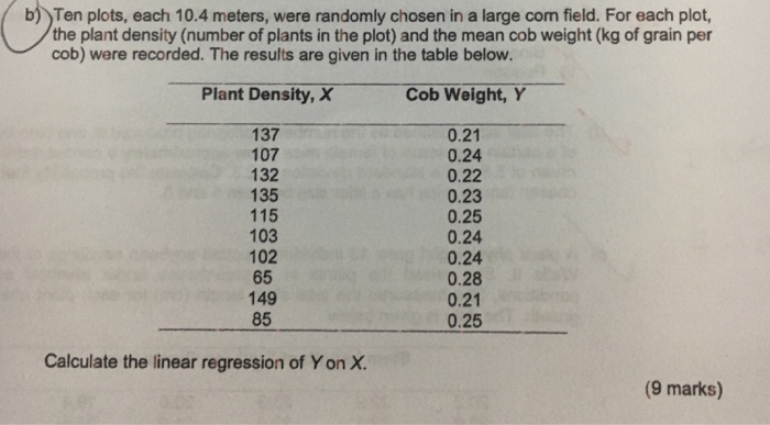 Solved b) Ten plots, each 10.4 meters, were randomly chosen | Chegg.com