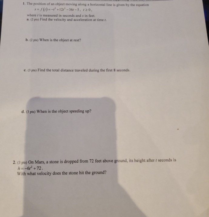 Solved 1. The position of an object moving along a | Chegg.com