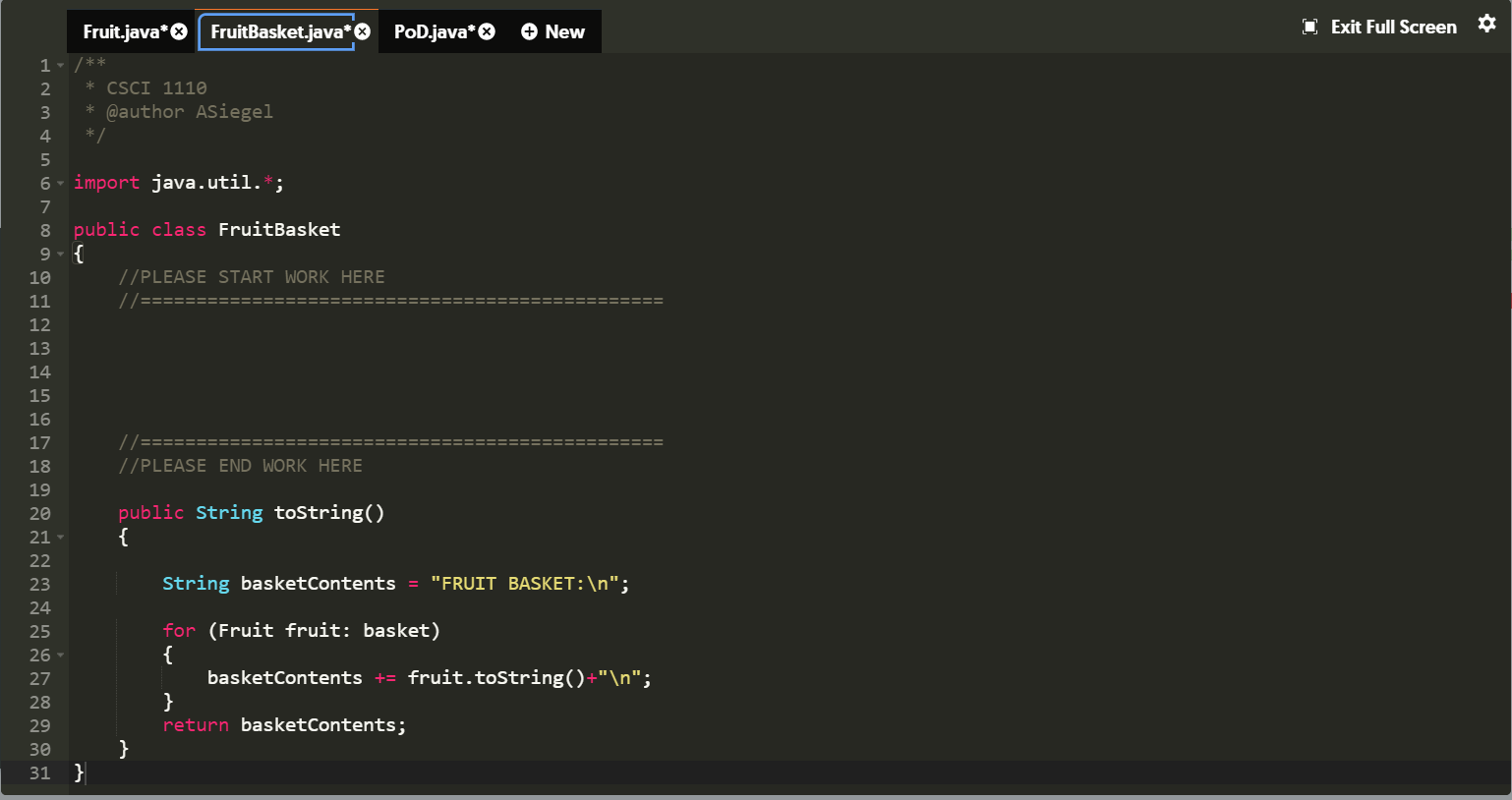 Solved Exit Full Screen Fruit.java* FruitBasket.java** | Chegg.com