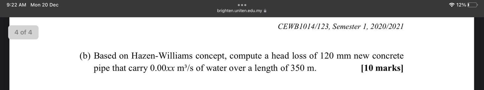 Solved 9:22 AM Mon 20 Dec 12% ! brighten.uniten.edu.my 3 of | Chegg.com