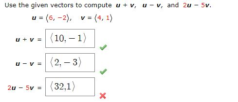 Solved Use the given vectors to compute u + v, u-v, and 2u - | Chegg.com