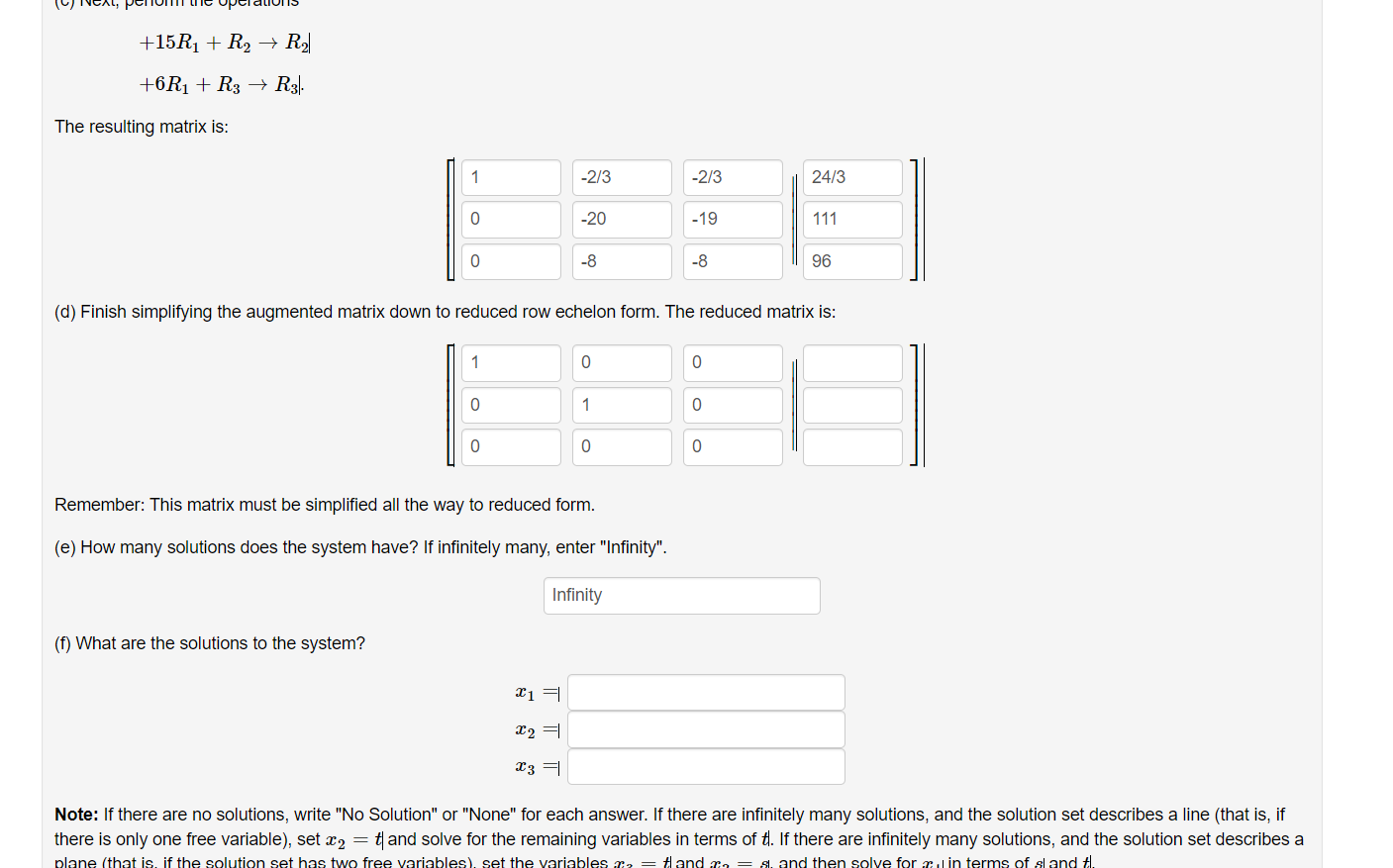 Solved +15R1+R2→R2∣+6R1+R3→R3∣. The resulting matrix is: (d) | Chegg.com