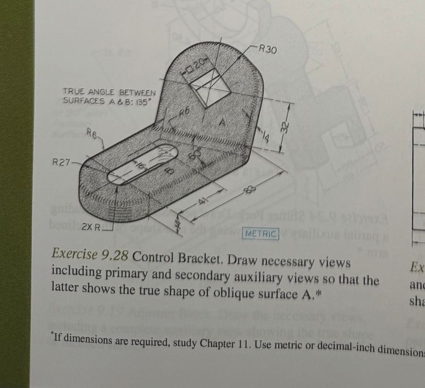 Solved Exercise 9.28 ﻿Control Bracket. Draw necessary views | Chegg.com