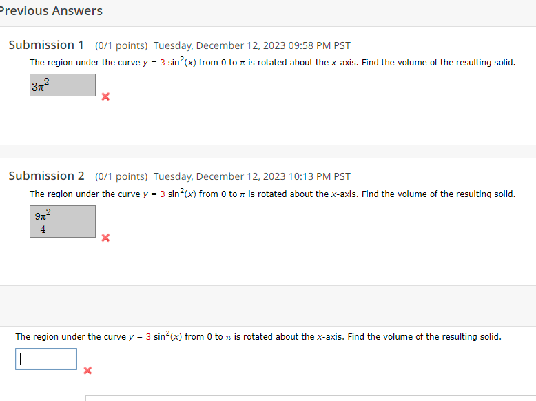 Solved Previous AnswersSubmission 1 (0/1 ﻿points) ﻿Tuesday, | Chegg.com