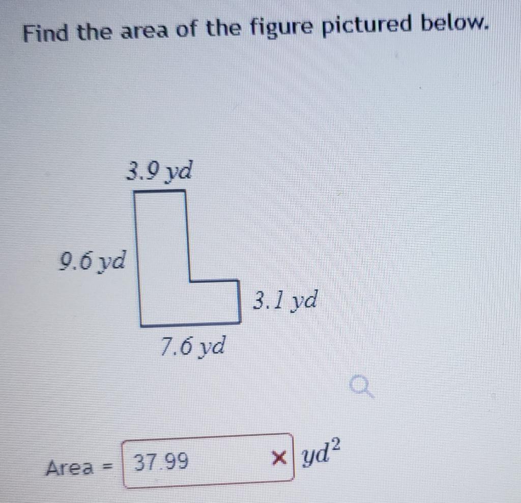 Solved Find the area of the figure pictured below. 3.9 yd | Chegg.com