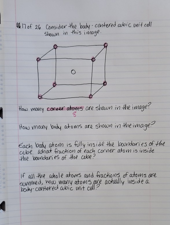 Solved 17 Of 26 Consider The Body Centered Cubic Unit Cell Chegg