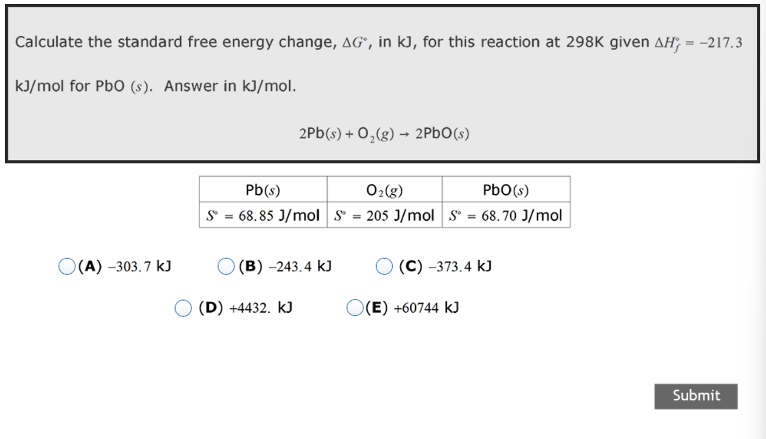 Solved Calculate the standard free energy change, ΔG∘, in | Chegg.com
