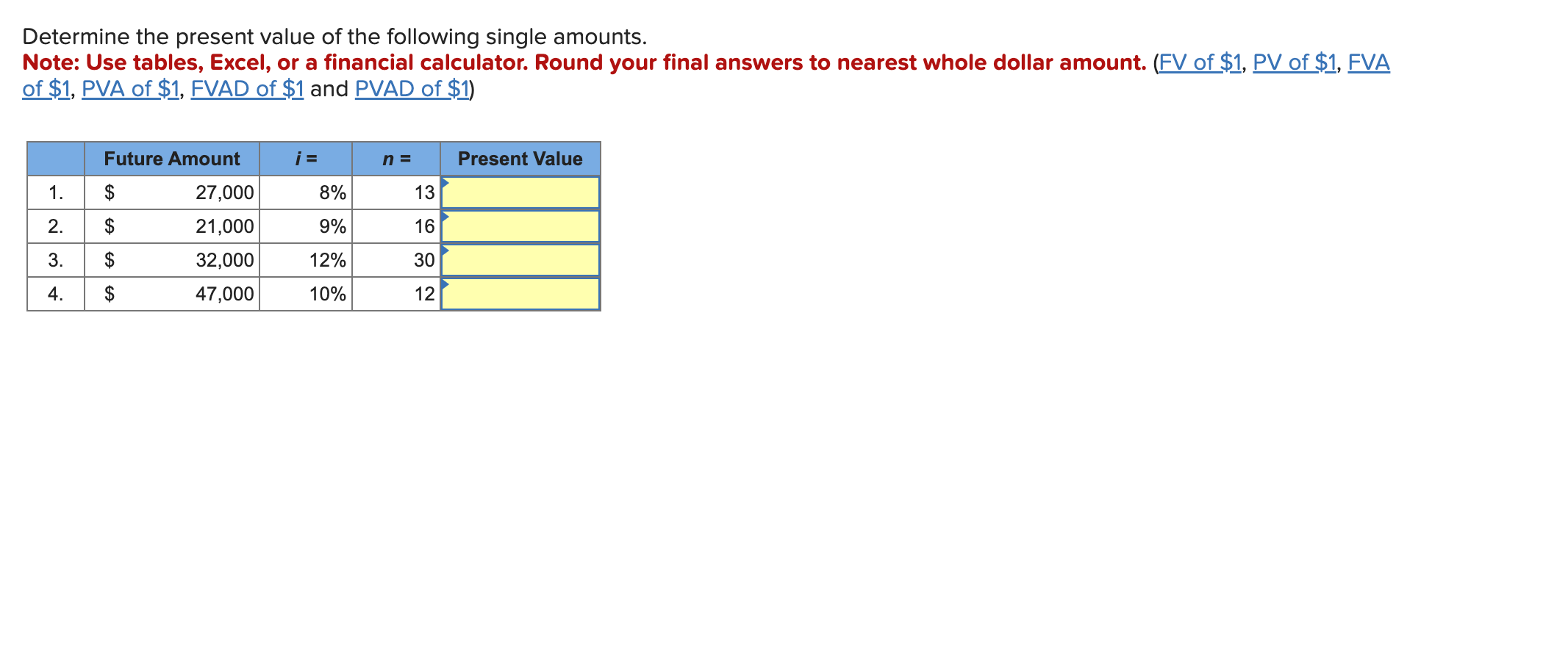 Solved Determine the present value of the following single | Chegg.com