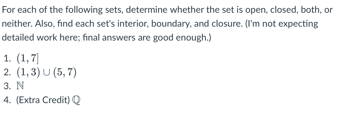 Solved For each of the following sets, determine whether the | Chegg.com