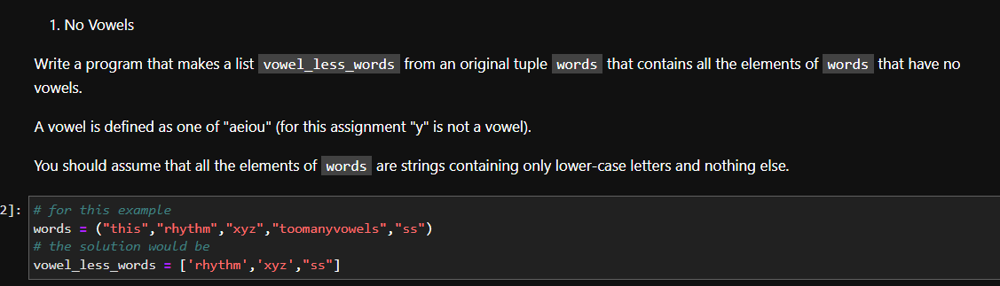 Solved 1. No Vowels Write a program that makes a list | Chegg.com