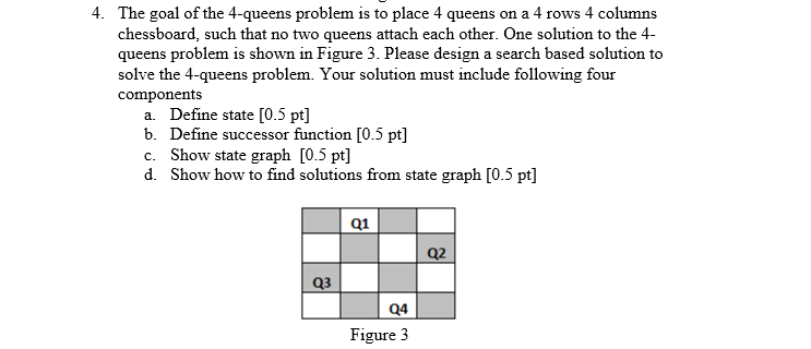 Solved 4. The goal of the 4-queens problem is to place 4 | Chegg.com