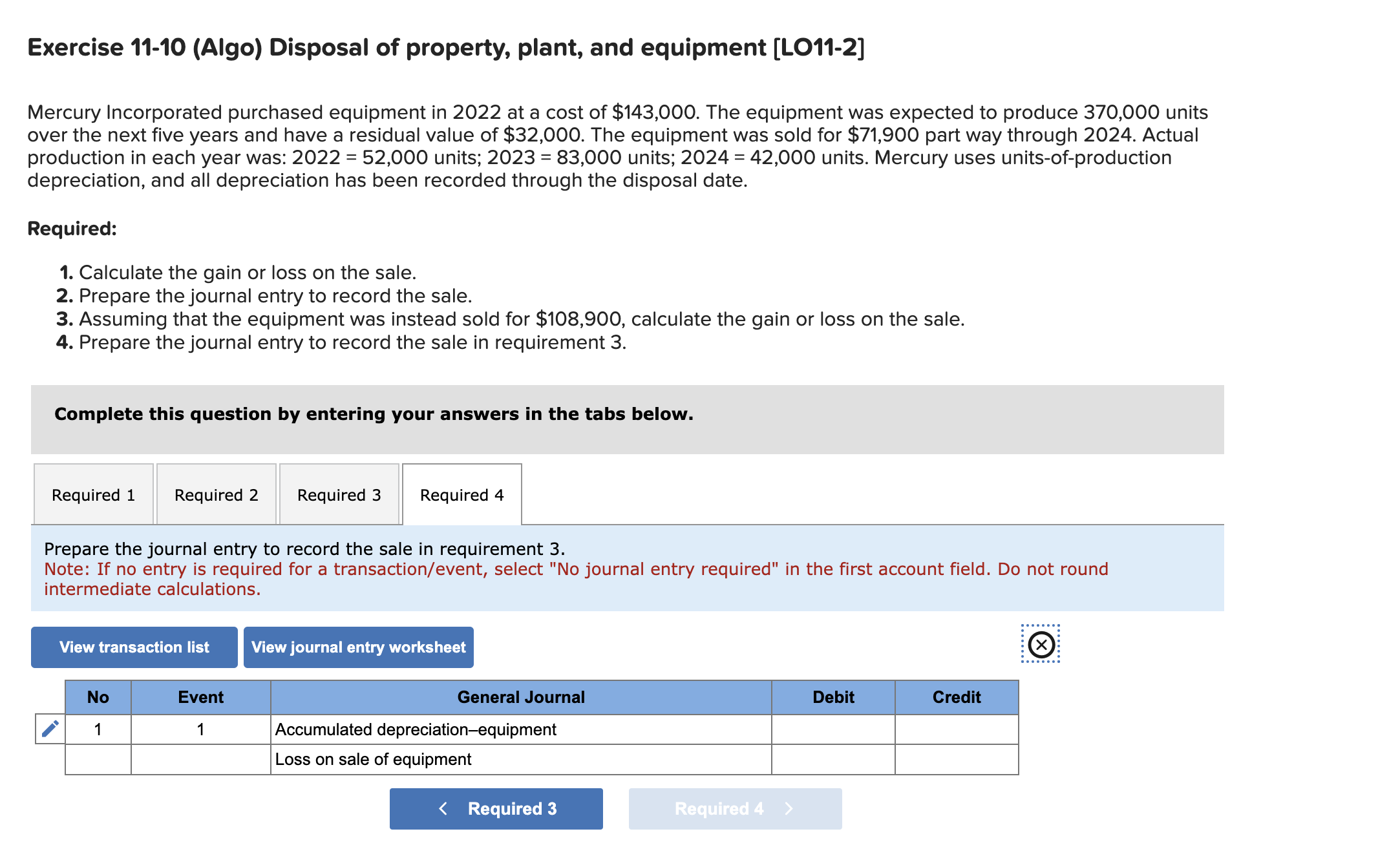 Solved Exercise 11-10 (Algo) ﻿Disposal of property, plant, | Chegg.com