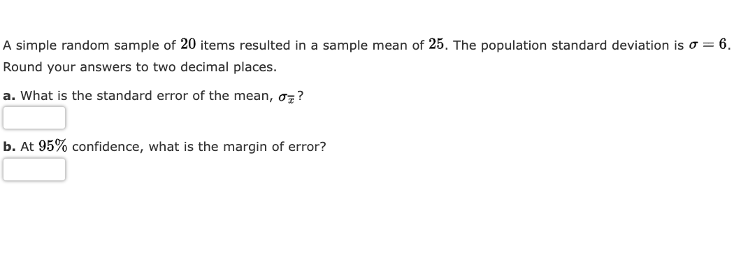 Solved A simple random sample of 20 items resulted in a | Chegg.com