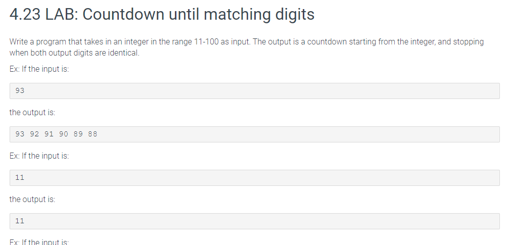 Solved 4.23 LAB: Countdown until matching digits Write a | Chegg.com
