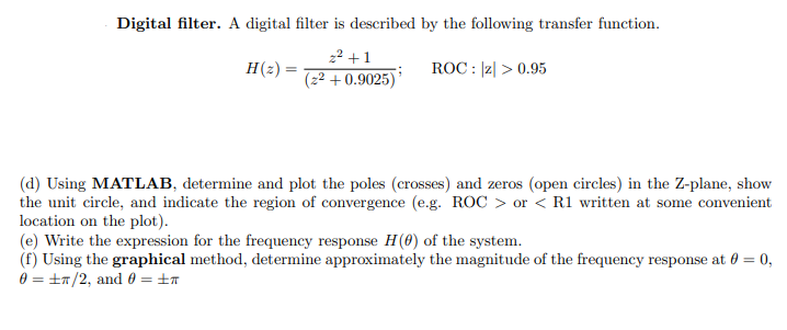 Solved Digital filter. A digital filter is described by the | Chegg.com