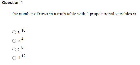 Solved The number of rows in a truth table with 4 | Chegg.com