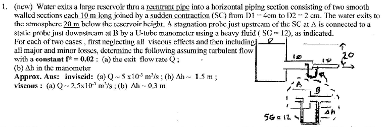 Solved 1. (new) Water exits a large reservoir thru a | Chegg.com