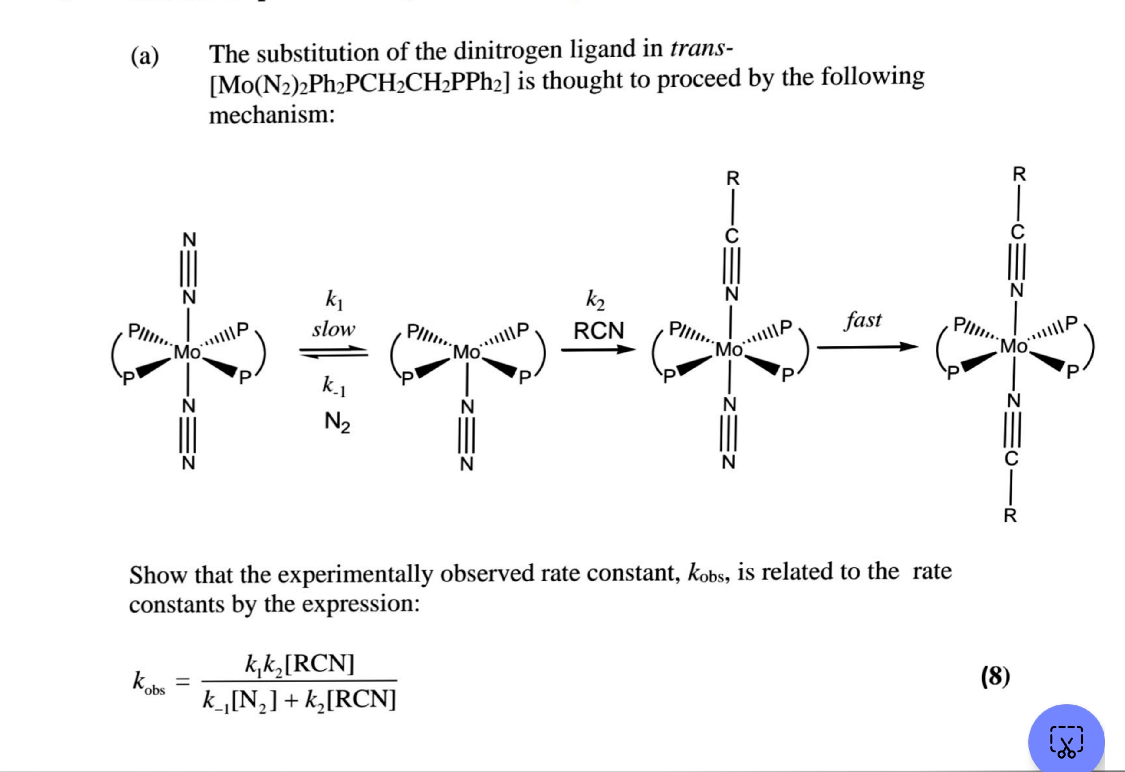 Solved (a) ﻿The substitution of the dinitrogen ligand in | Chegg.com
