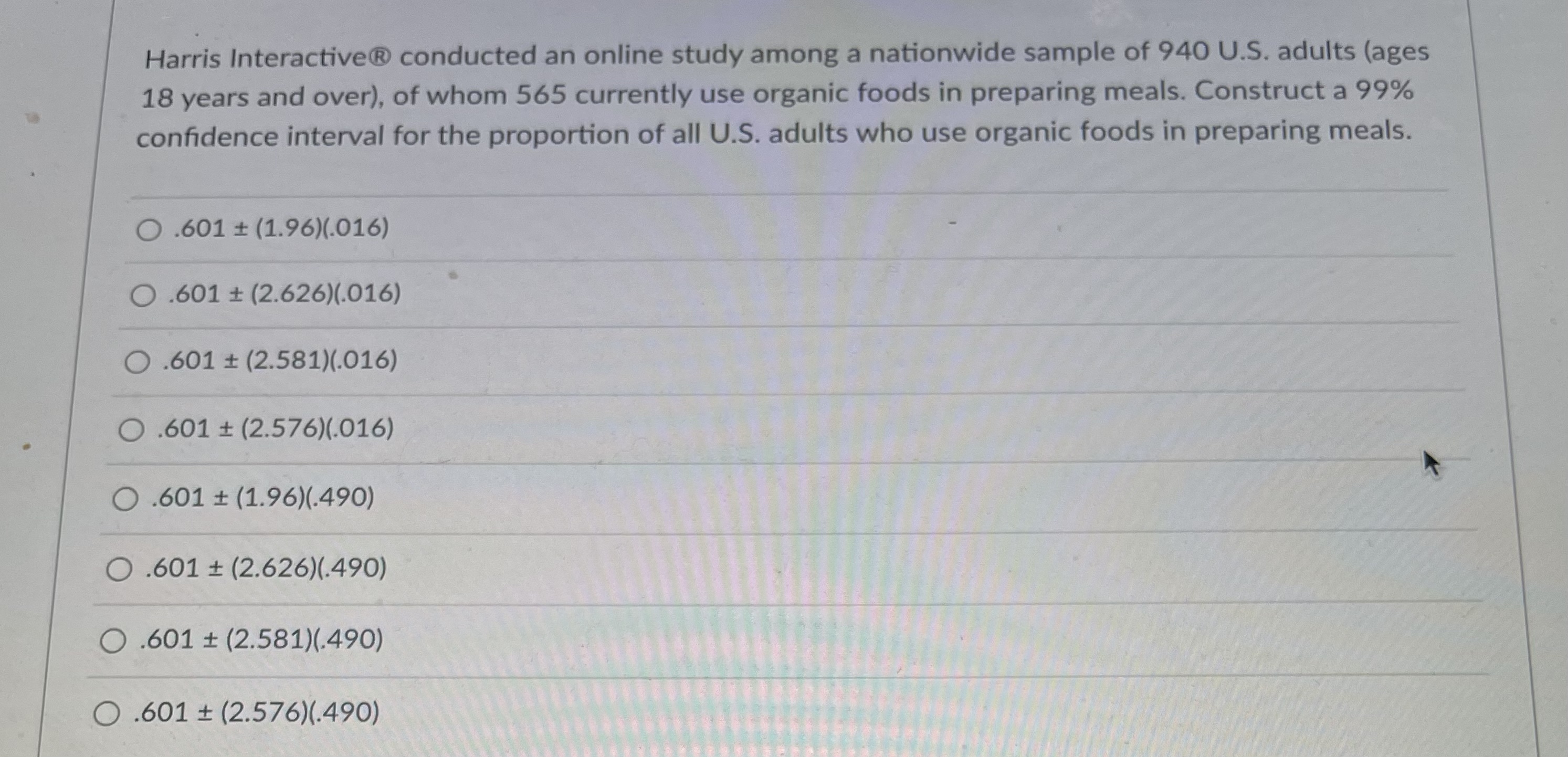Solved Harris Interactive R conducted an online study among | Chegg.com