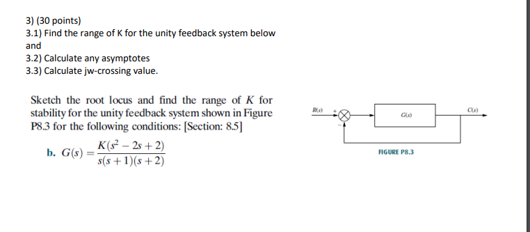 Solved 3) (30 points) 3.1) Find the range of K for the unity | Chegg.com