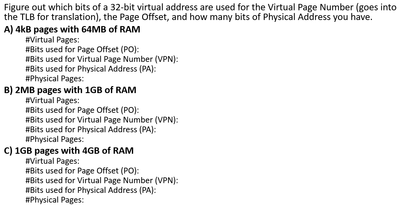 Solved Figure out which bits of a 32-bit virtual address are | Chegg.com