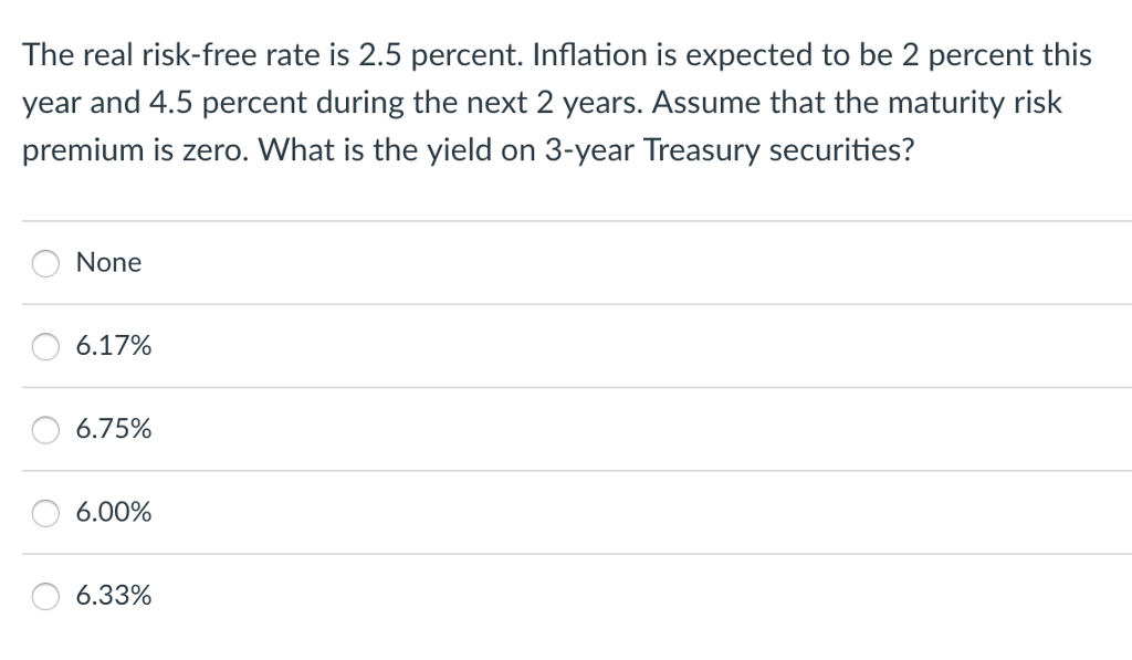 Solved The Real Risk free Rate Is 2 5 Percent Inflation Is Chegg