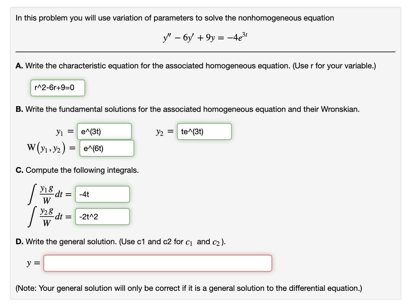 Solved In This Problem You Will Use Variation Of Parameters