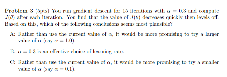 Solved Problem 3 (5pts) You run gradient descent for 15 | Chegg.com